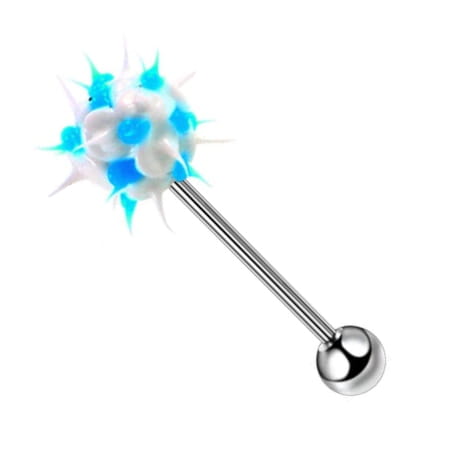 Tongue barbell with a tickler in light blue and white (id:831 ...